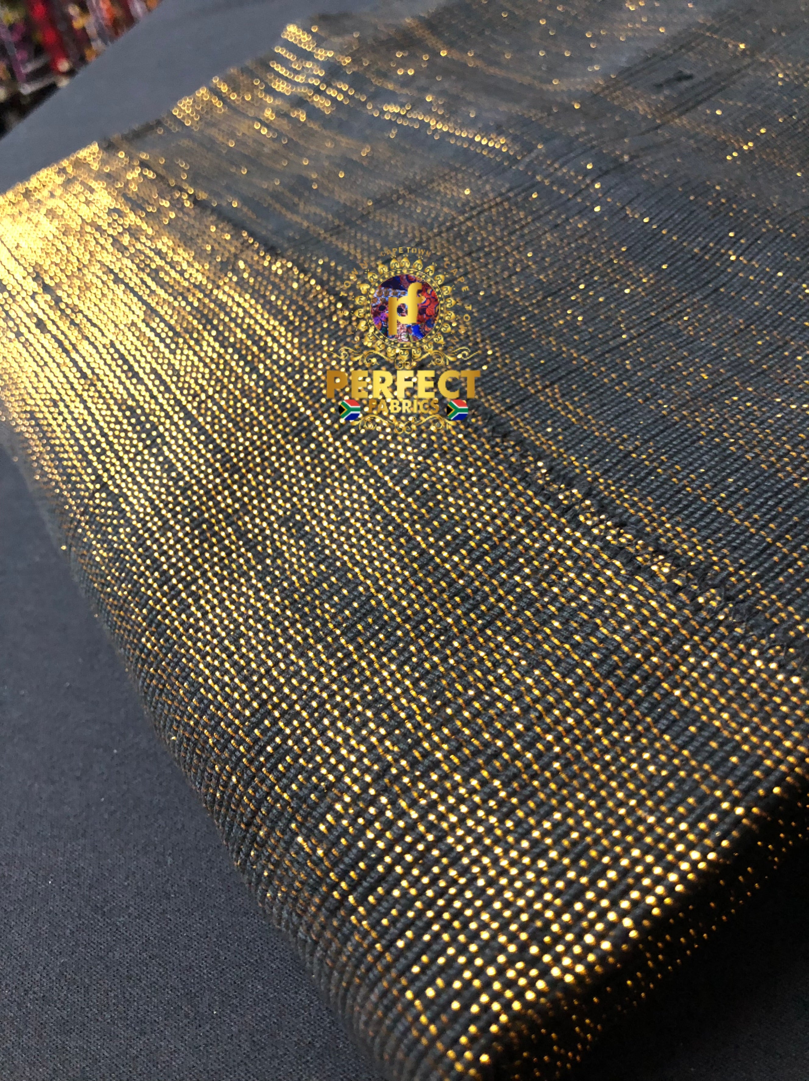 Black with Rich Gold Shimmery Plain Kente – PERFECT FABRICS