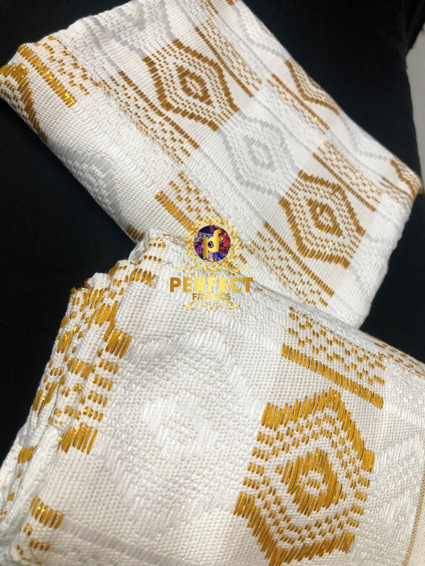 White & Gold Ashanti Pattern – PERFECT FABRICS