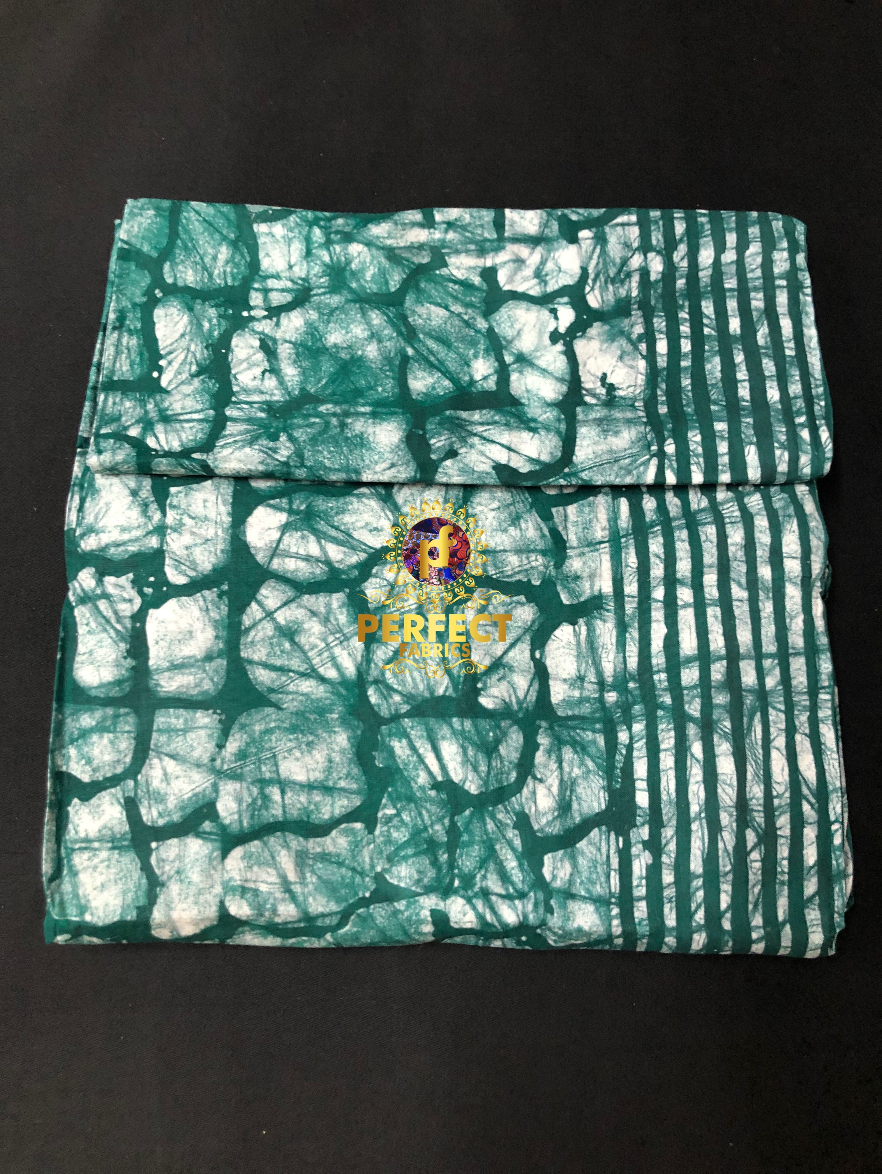 Green & White Cotton Adire – PERFECT FABRICS