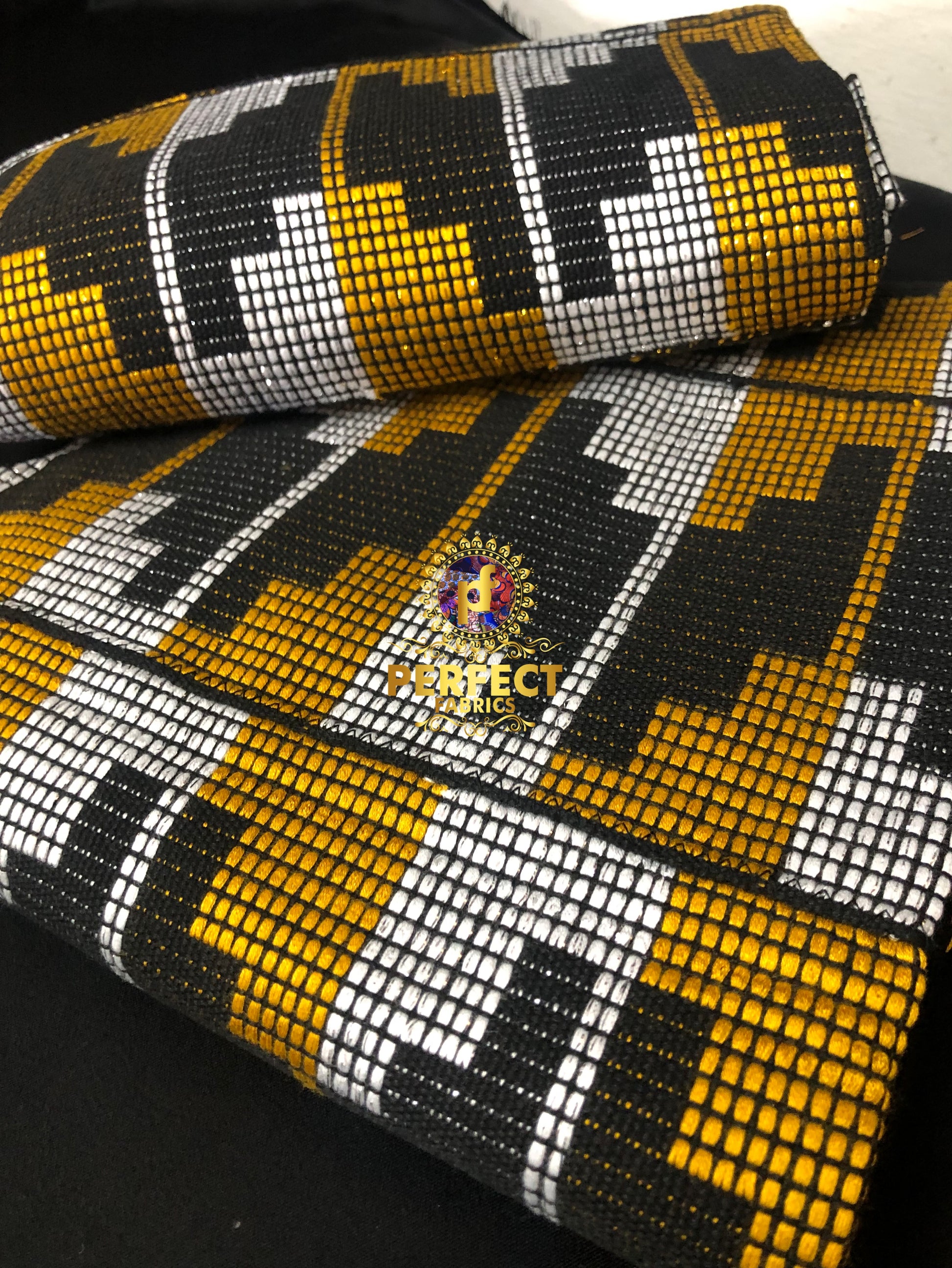 Black , White and Gold Ashanti Pattern – PERFECT FABRICS