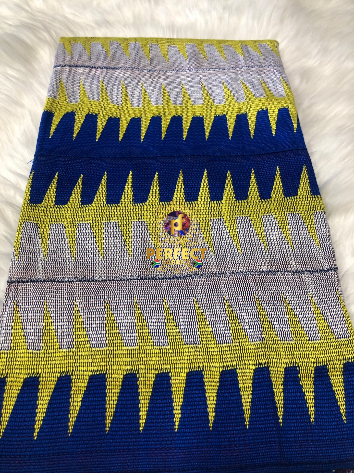 Deep Blue, Yellow & Ash Ashanti Kente – PERFECT FABRICS
